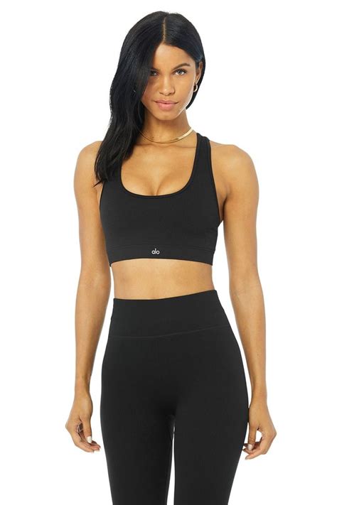 Seamless Ribbed Bra Black Bra Second Skin Bra Long Sports Bra