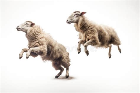 Jumping Moment Two Sheep On White Background Stock Illustration