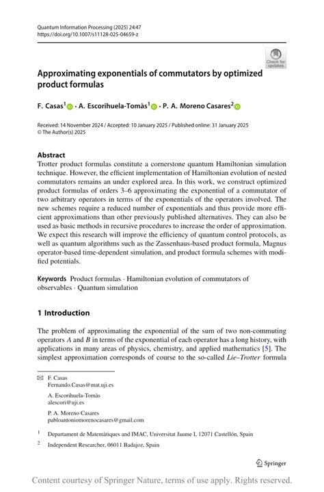 Pdf Approximating Exponentials Of Commutators By Optimized Product