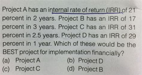 Solved Project A Has An Internal Rate Of Return IRR Of Chegg