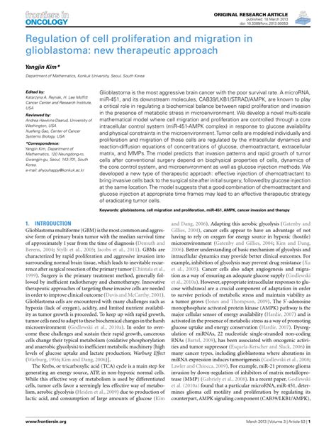 Pdf Regulation Of Cell Proliferation And Migration In Glioblastoma