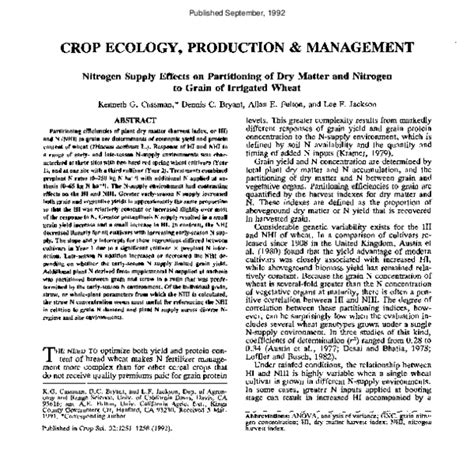 Pdf Nitrogen Supply Effects On Partitioning Of Dry Matter And