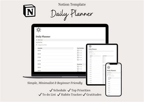 Notion Daily Planner Template Digital Planner To Do List Schedule Habits Tracker Gratitudes