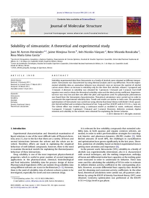 Pdf Solubility Of Simvastatin A Theoretical And Experimental Study