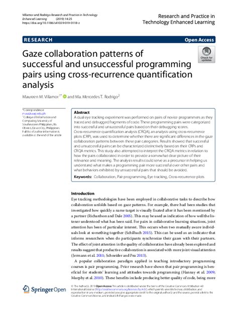 Pdf Gaze Collaboration Patterns Of Successful And Unsuccessful Programming Pairs Using Cross