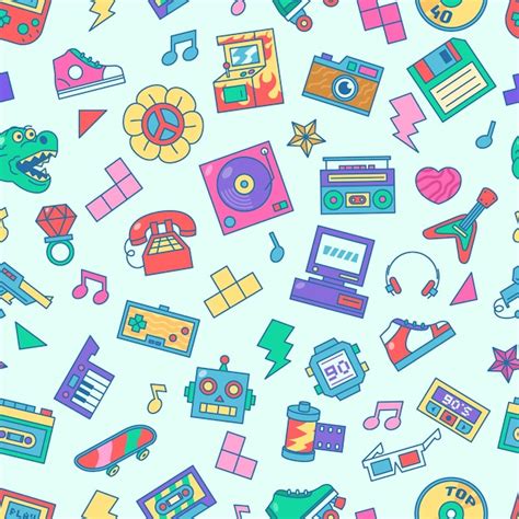 Premium Vector Techno And Culture Of Nineties Seamless Patterns