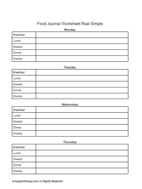 Food Journal Worksheet Real Simple Happiertherapy