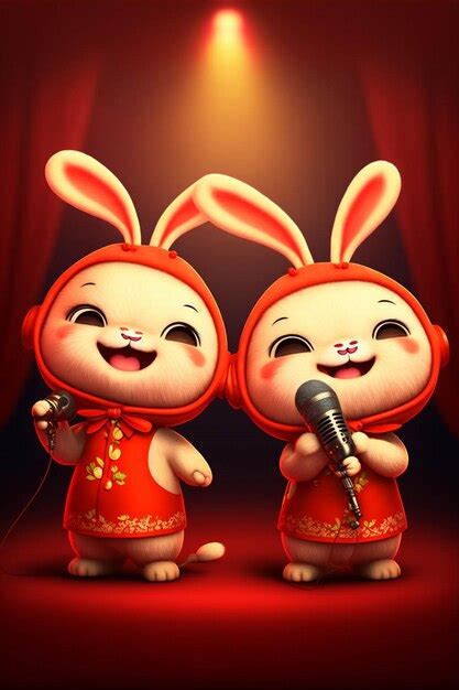 Premium Ai Image Couple Of Rabbits Standing Next To Each Other On A