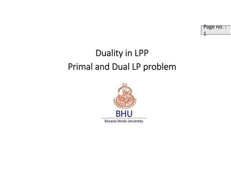 duality in lpp duality in lpp primal and dual lp problem presented to