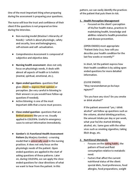 Health Assessment Gordon S 11 Functional Health Patterns Pdf