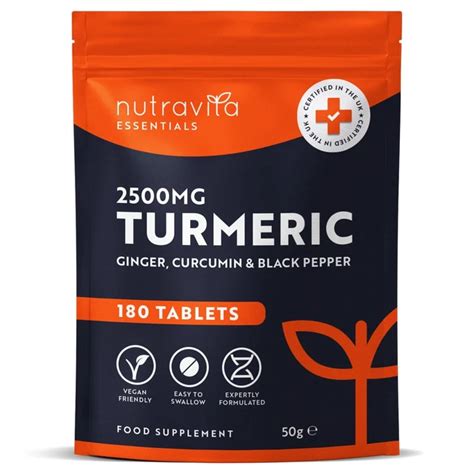 Turmeric Tablets 2500mg Black Pepper Ginger Curcumin 180 Tablets