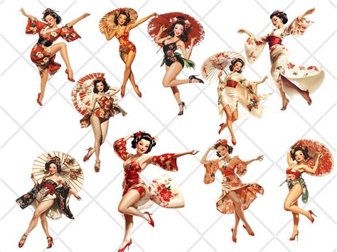 Retro Geisha Pin Up Girls Clipart Graphics Vintage Geisha Girls Retro