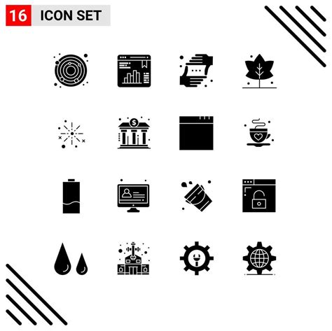 Mobile Interface Solid Glyph Set Of 16 Pictograms Of Celebrate Bang