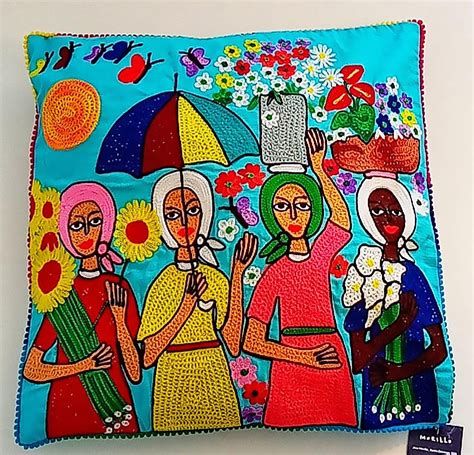 Jose Morillo 20x20 Flower Sellers Hand Embroidery Cotton For Cushion