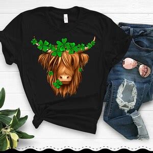 St Patricks Day Long Hair Shaggy Cow PNG Sublimation Design Shamrock