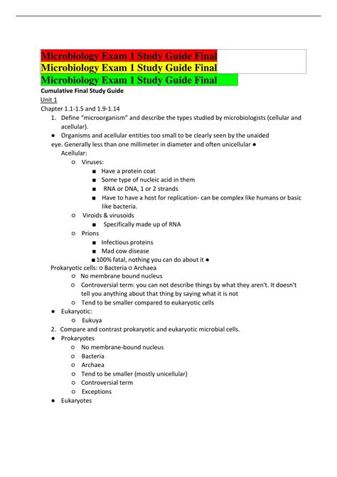 Microbiology Exam 1 Study Guide Final Microbiology Exam 1 Study Guide