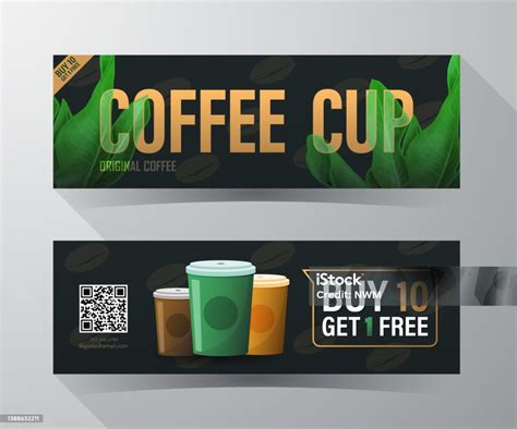 커피 컵 쿠폰 구입 10 무료 1 얻을 그래픽 디자인을 위한 티켓 카드 요소 템플릿입니다 벡터 일러스트레이션 세일에 대한 스톡 벡터 아트 및 기타 이미지 Istock