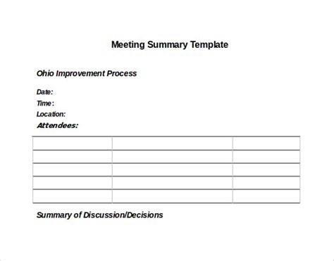 12 Meeting Summary Templates Sample Templates