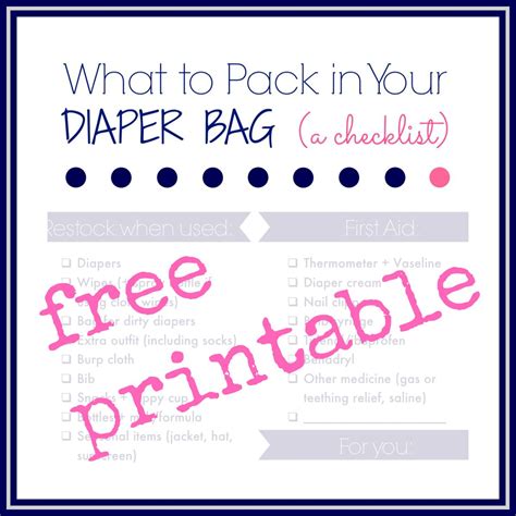 Printable Diaper Bag Checklist