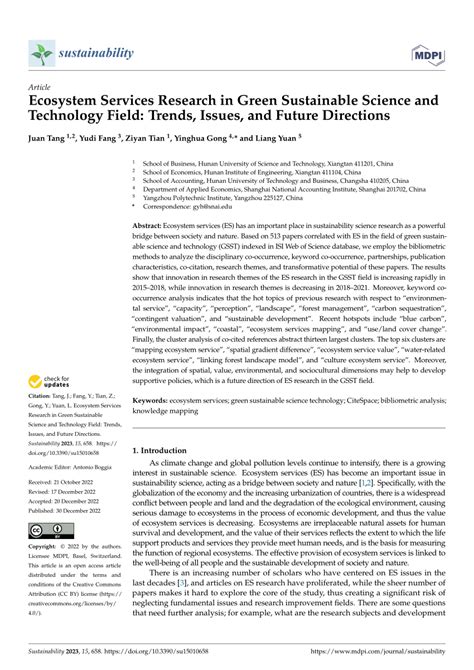Pdf Ecosystem Services Research In Green Sustainable Science And
