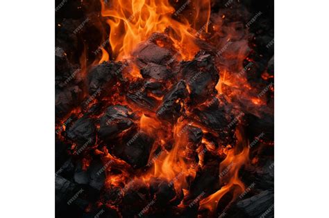 Premium Ai Image Burning Charcoal Closeup Coal In Fire And Smoke