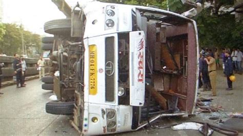 Mumbai One Dead 34 Injured After Luxury Bus Overturns Near Dadar Circle
