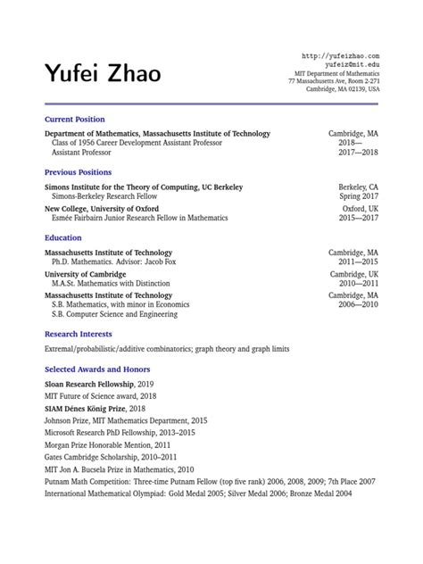 Yufei Zhao Current Position Pdf Combinatorics Massachusetts