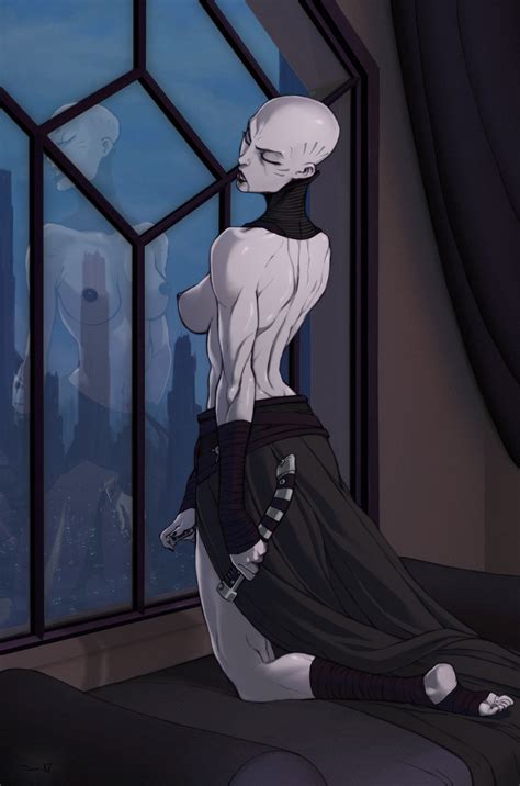 Rule 34 Asajj Ventress Breasts Cityscape Clone Wars Closed Eyes