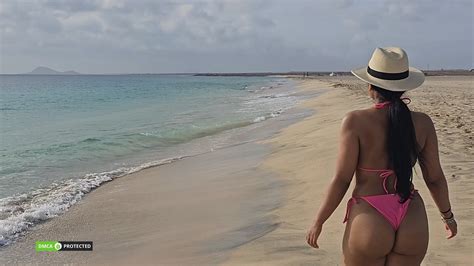 Sexy Booty Bubble Butt Thong Bikini Latina Girl On The Beach Walking