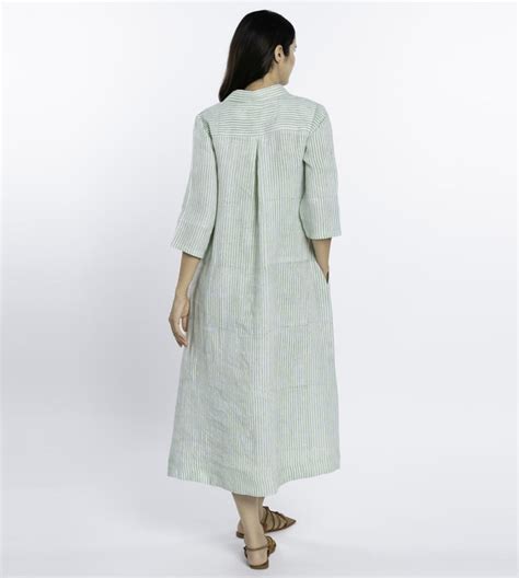Live Linen Wabi Sabi Green Linen Naomi Shirt Dress