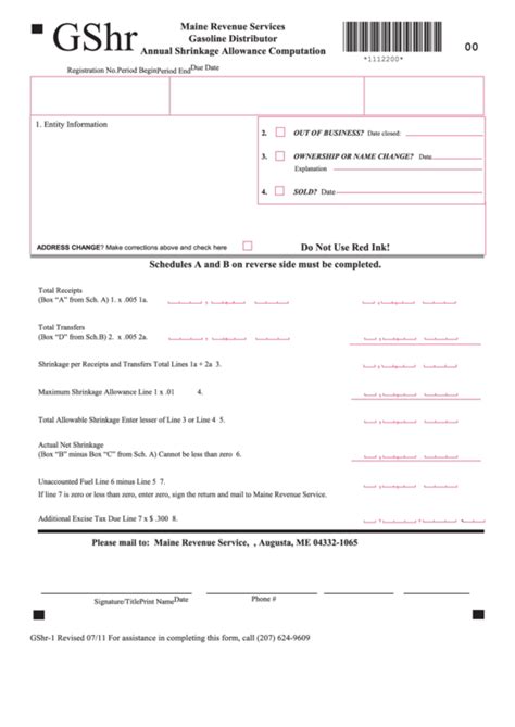 Form Gshr Annual Shrinkage Allowance Computation Printable Pdf Download