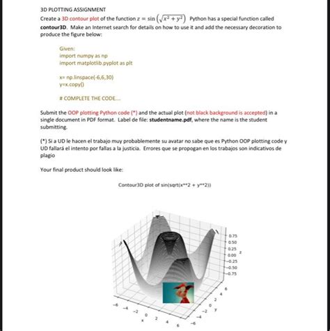 Solved 3d Plotting Assignment Create A 3d Contour Plot Of