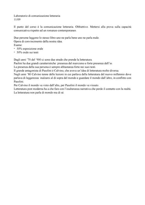 Lab Lett Appunti Delle Lezioni Laboratorio Di Comunicazione Letteraria Il Punto Del