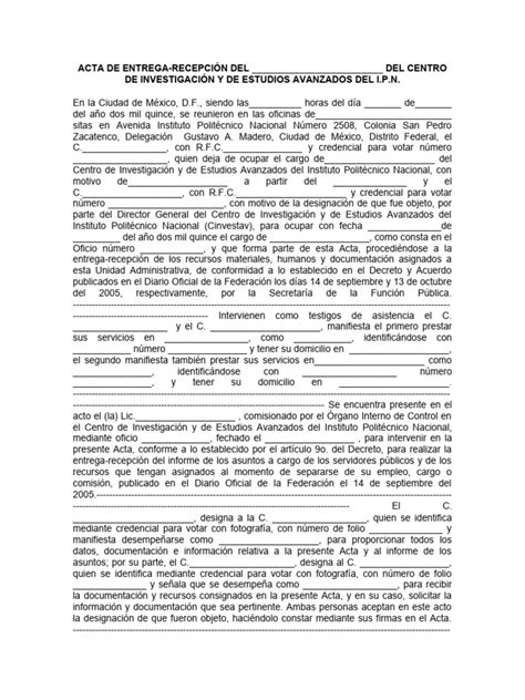 Acta De Entrega Modelo Pdf