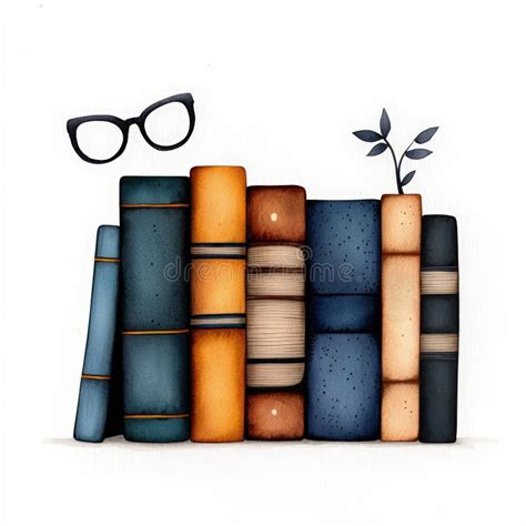 A Colorful Collection Of Books With A Pair Of Glasses And A Small Plant