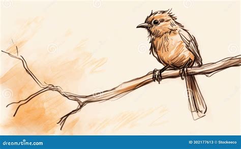 Poorly Drawn Cartoon Sketch Of A Bird On A Branch Stock Illustration