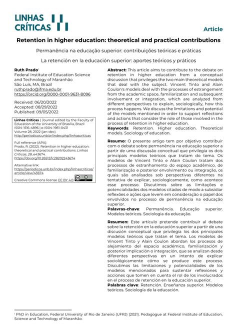 Pdf Retention In Higher Education Theoretical And Practical Contributions