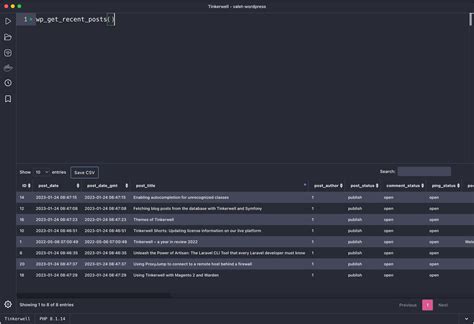 Table Mode Of Tinkerwell Tinkerwell