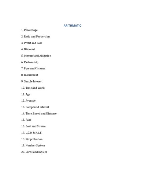 Arithmetic Topics List Pdf