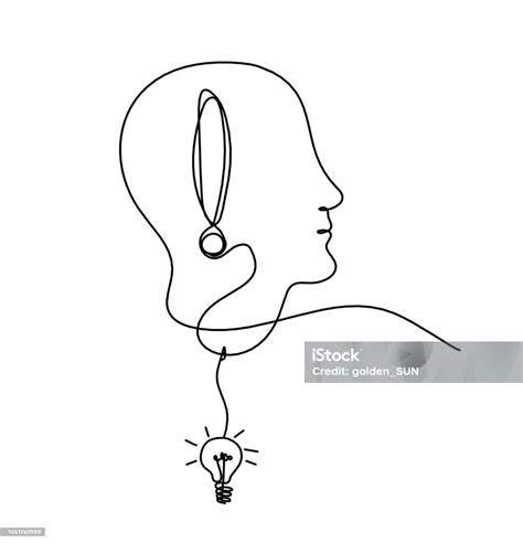 Profil De Silhouette Dhomme Avec Ampoule Comme Dessin Au Trait Sur Fond