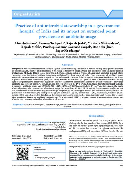 Pdf Practice Of Antimicrobial Stewardship In A Government Hospital Of India And Its Impact On