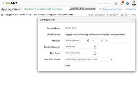 AppLogs Alerts Online Help Site24x7