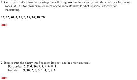 Solved 1 Construct An AVL Tree By Inserting The Following Chegg