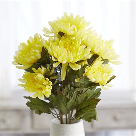 Yellow Artificial Mum Bush Bushes Bouquets Florals Craft