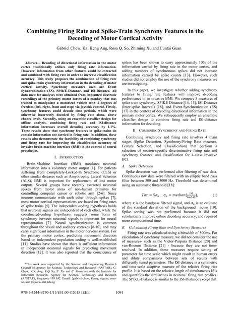Pdf Combining Firing Rate And Spike Train Synchrony Features In The Decoding Of Motor Cortical