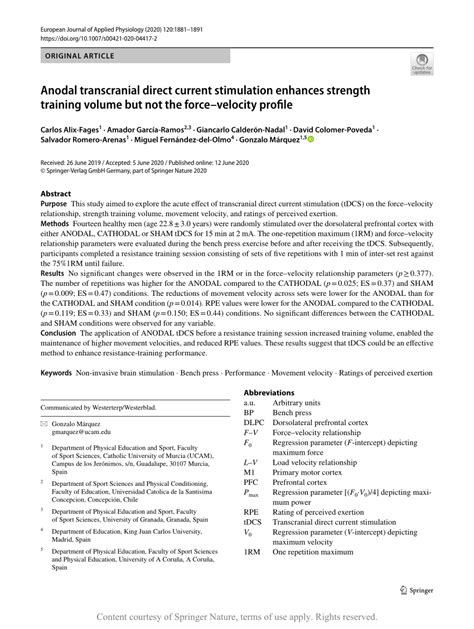Anodal Transcranial Direct Current Stimulation Enhances Strength Training Volume But Not The