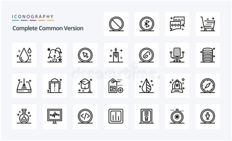 25 Complete Common Version Line Icon Pack Stock Vector Illustration