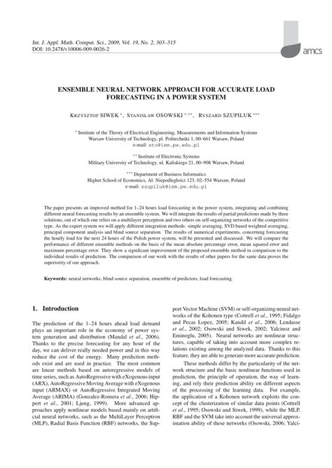 Pdf Ensemble Neural Network Approach For Accurate Load Forecasting In