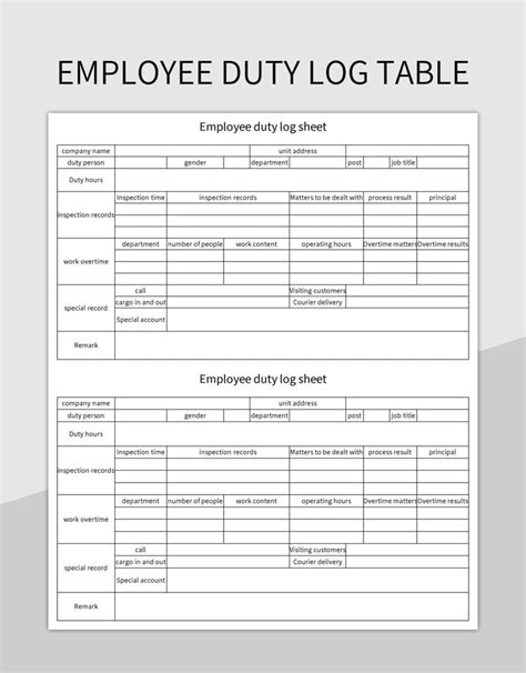 Free Duty Log Templates For Google Sheets And Microsoft Excel Slidesdocs