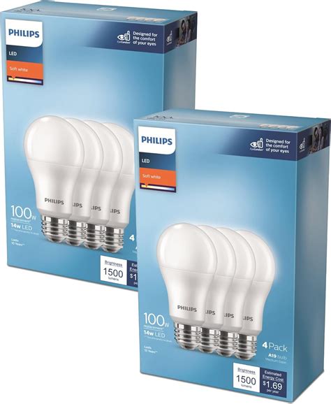 Philips Led Frosted Non Dimmable A19 Light Bulb Pack Of 8